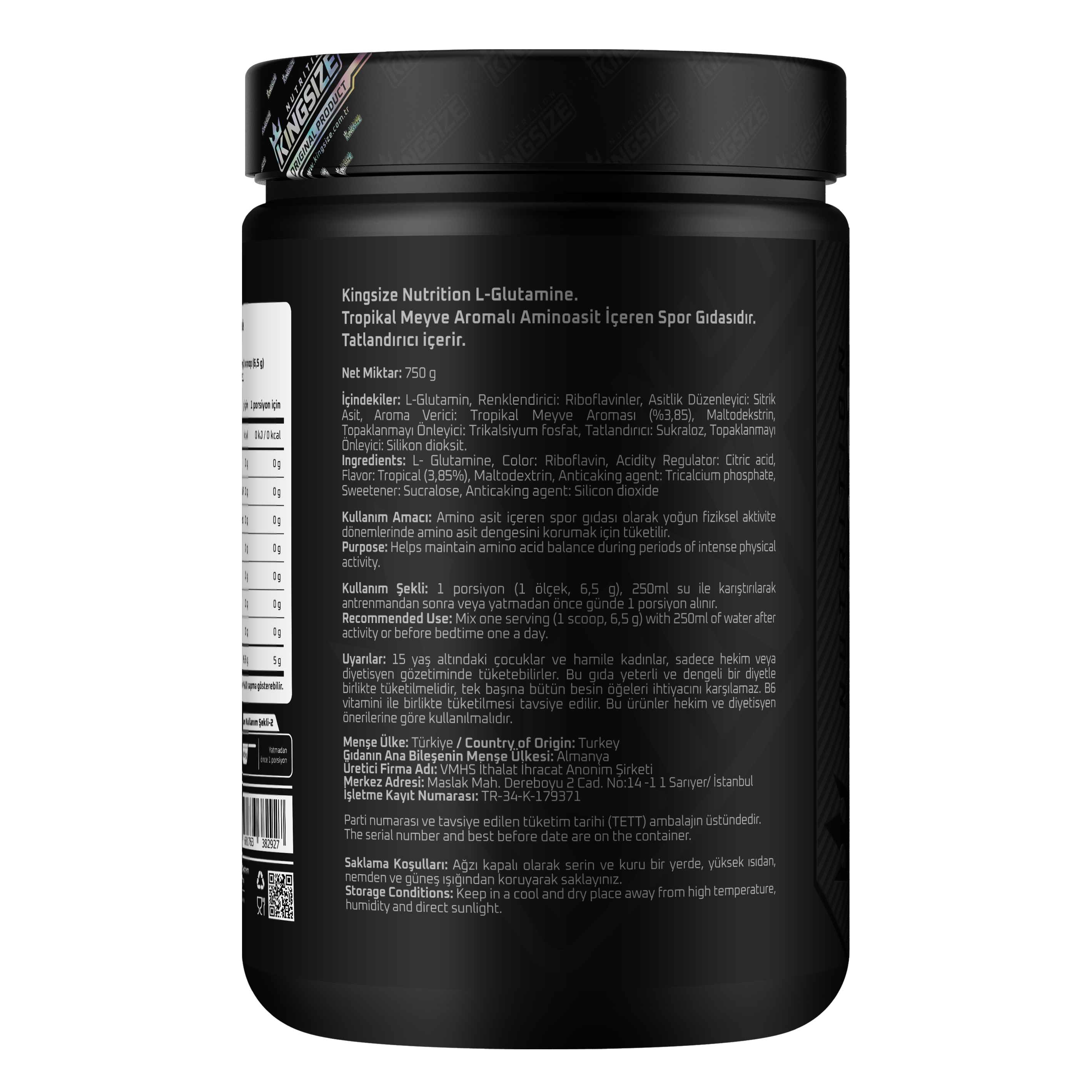 KINGSIZE NUTRITION GLUTAMINE POWDER 750 GR | KINGSIZE NUTRITION